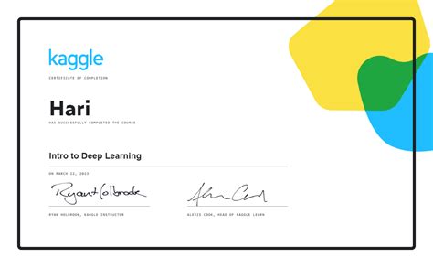 harinder kumar completed the intro to deep learning course on kaggle