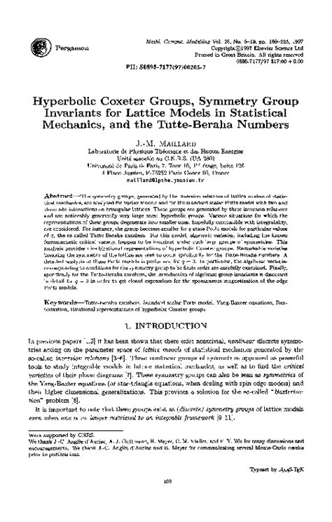 Pdf Hyperbolic Coxeter Groups Symmetry Group Invariants For Lattice
