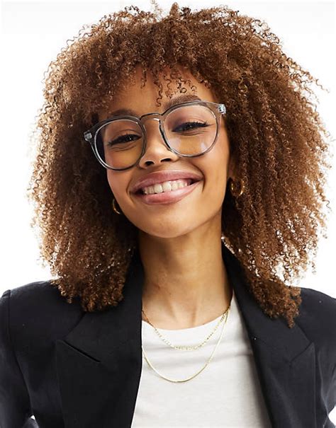 Asos Design Fine Frame Round Blue Light Lens Clear Glasses Asos