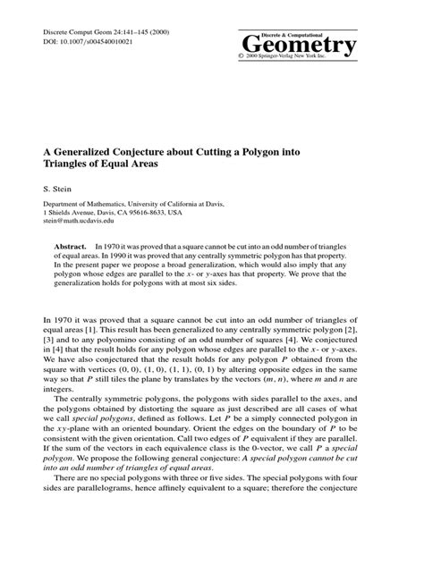 A Generalized Conjecture About Cutting A Polygon Into Triangles Of