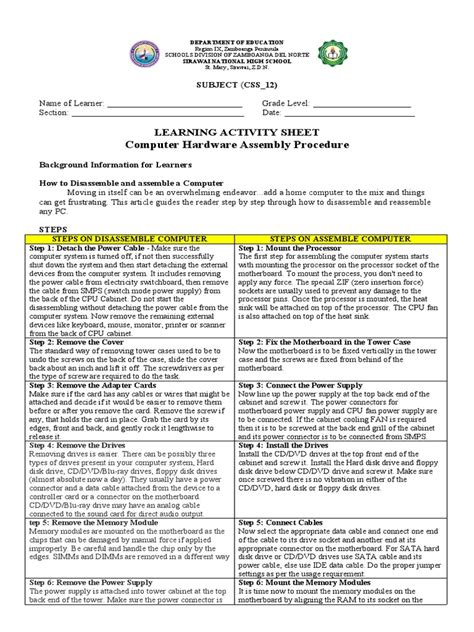 12 Las Week1 Computer Hardware Assembly Procedure Pdf
