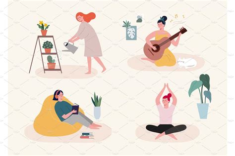 Indoor Activities During Lockdown People Illustrations ~ Creative Market