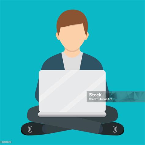 안락의 자에서 노트북으로 작업 프리랜서 남자입니다 프리랜서 직업입니다 평면 디자인입니다 프리랜서는 작동합니다 플랫 디자인의 벡터
