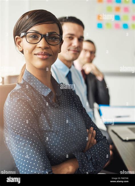 Confident Smiling Business Woman Wearing Eyeglasses And White Polka