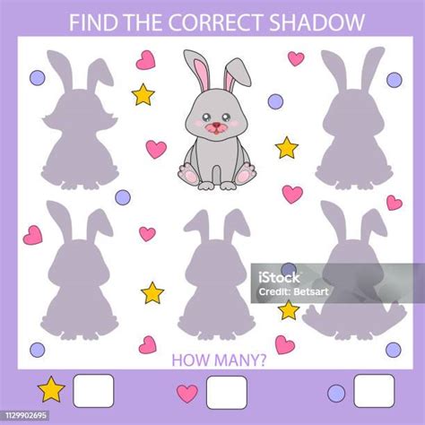 아이 섀도 일치 게임 정확한 그림자 만화 귀여운 토끼를 찾아 재미 있는 수수께끼 엔터테인먼트입니다 아이 위한 활동 페이지입니다 아이 셀 게임 생일 장식입니다 벡터