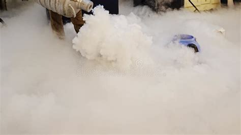 A Flask With Liquid Nitrogen On The Table For Experiments At A Science