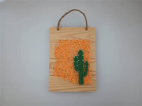 Diy String Art Craft Kit Or Completed Arizona With Saguaro Cactus