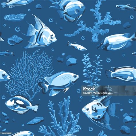 Pola Mulus Dengan Ikan Dan Pemandangan Laut Terisolasi Pada Latar