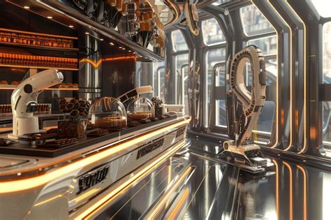 Modern Futuristic Chocolate Cafe With Automated Robots Serving