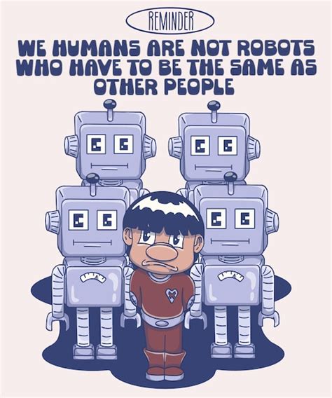 Ilustração De Desenho Animado Bonito Os Humanos Não São Robôs Que São