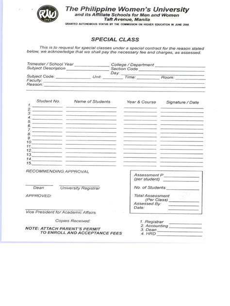 Special Class Form Pdf