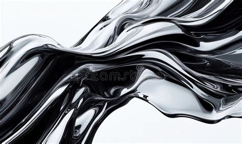 Abstract Black And White Fluid Wave Design With Glossy Texture And Smooth Curves Stock