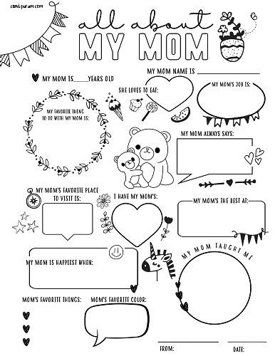 Mothers Day All About My Mom Printable Cenzerely Yours Mothers Day