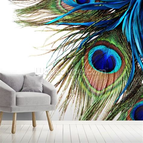 Large Peacock Feathers Wallpaper Mural Wallsauce Us Mural Wallpaper