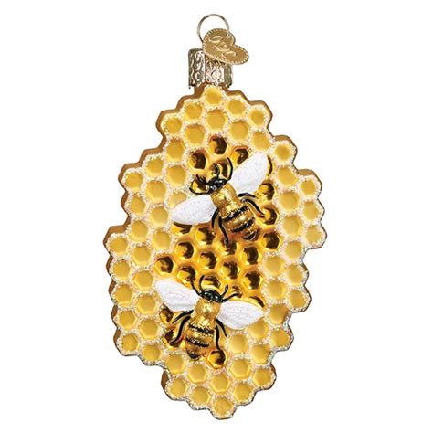 Honeybees On Honeycomb Christmas Holiday Ornament Glass