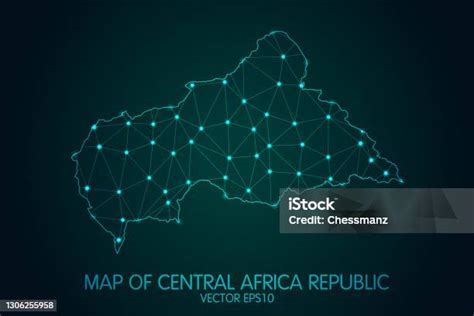 중앙 아프리카 공화국의지도 어두운 그라데이션 배경에 빛나는 점과 선 비늘 3d 메쉬 다각형 네트워크 연결 0명에 대한 스톡 벡터 아트 및 기타 이미지 Istock