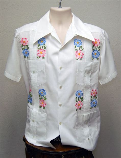 70s Vintage Cuban Guayabera White Mens Medium Shirt Outfits For