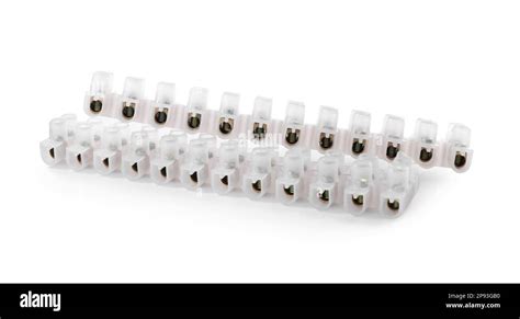 Plastic Screw Terminal Blocks On White Background Electricians