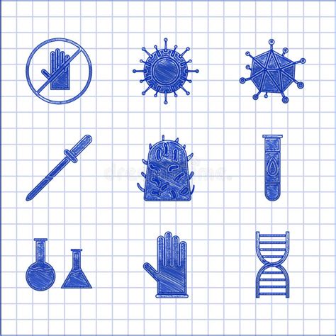 Set Rabies Virus Medical Rubber Gloves Dna Symbol Blood Test And