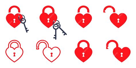 Premium Vector Set Of Heart Shapes Padlock With Key Open And Closed Love Heart With Keyhole