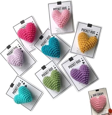 Handmade Cute Crocheted Heart Pocket Hug Token Small T With