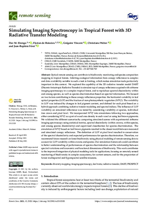 Pdf Simulating Imaging Spectroscopy In Tropical Forest With 3d