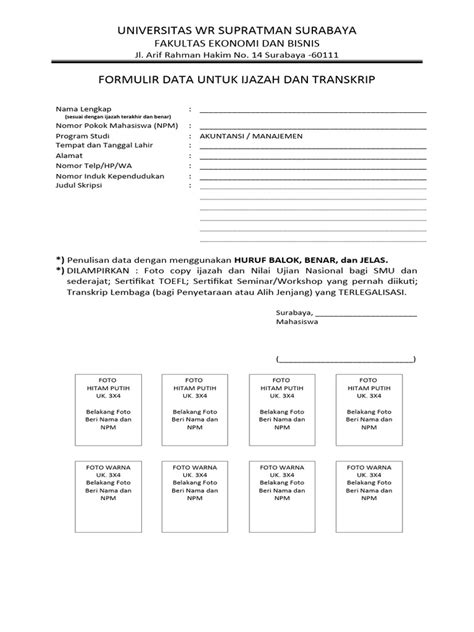 form isian data ijazah dan transkrip pakai pdf