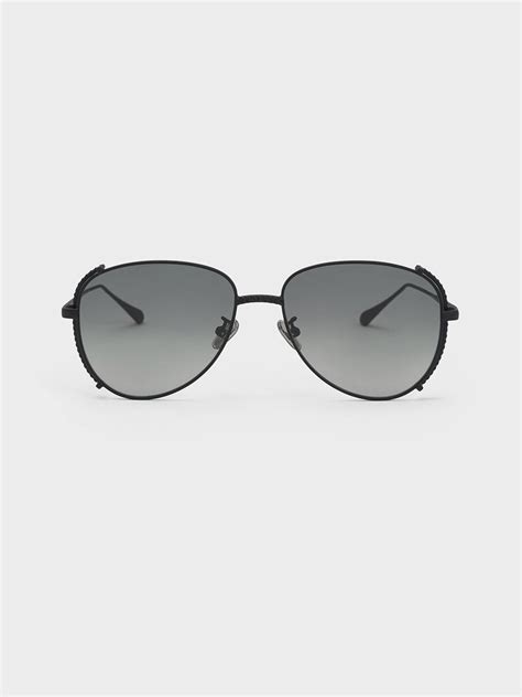 Gem Embellished Wireframe Aviator Sunglasses Black Shopperboard