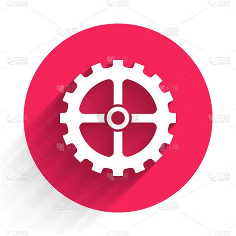 白色自行车链轮曲柄图标孤立与长影子红色圆圈按钮向量