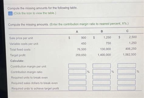 Solved Compute The Missing Amounts For The Following Table