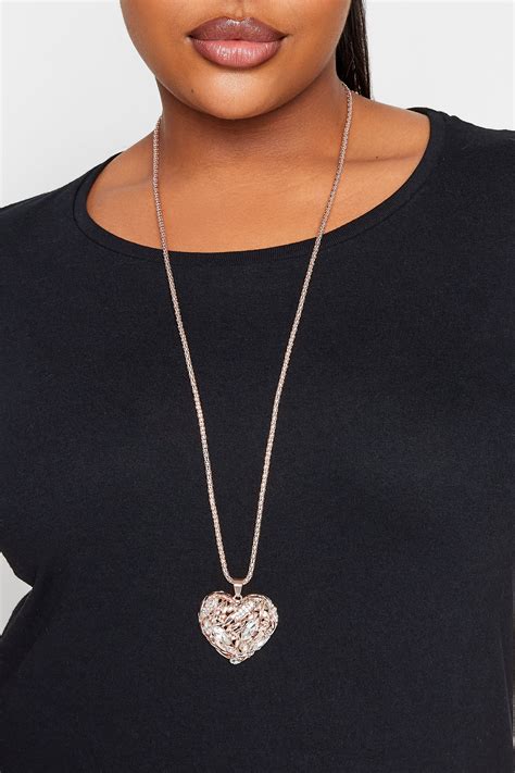 Rose Gold Long Heart Pendant Necklace Yours Clothing