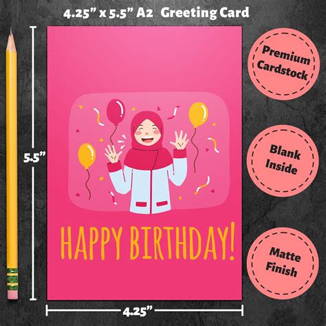 Happy Birthday Card With Envelope Cute Muslim Hijabi Design Perfect