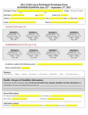 Fillable Online Participant Registration Form OGA Golf Course Fax
