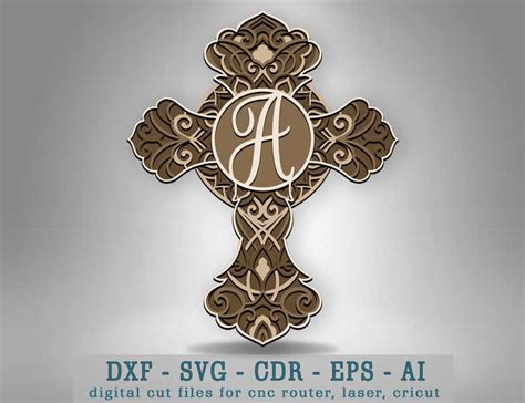 CR D Layered Cross Monogram Svg For Cricut Glowforge Files