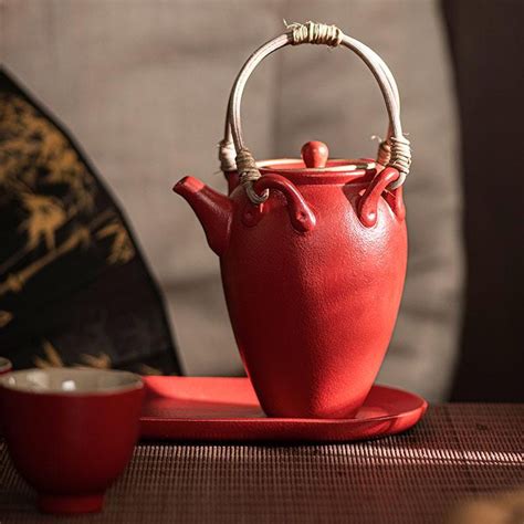 Handmade Ceramic Tea Set Rattan Teapot Set 1 Pot 2 Cups Tea Set With