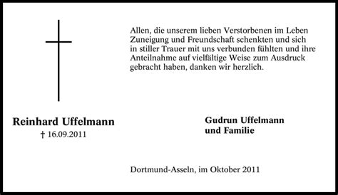 Traueranzeigen Von Reinhard Uffelmann Trauer In Nrw De