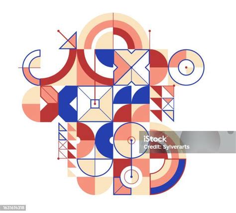 민족 색상의 추상적인 기하학적 예술적 벡터 배경 원 삼각형 및 선이 있는 바우하우스 스타일의 벽지 패턴 아트웍 기하학적 추상화