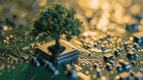 Premium Photo The Growing Green Tree On The Cpu On The Land Of