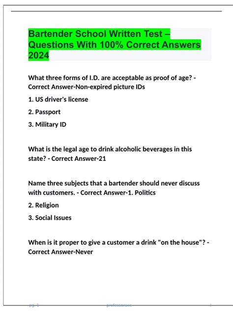 Bartender School Written Test Questions With 100 Correct Answers