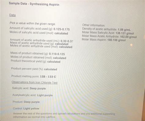 Solved Sample Data Synthesizing Aspirin Data Pick A Value