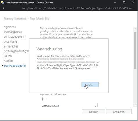 can t remove the access control entry on object because the ace isn t