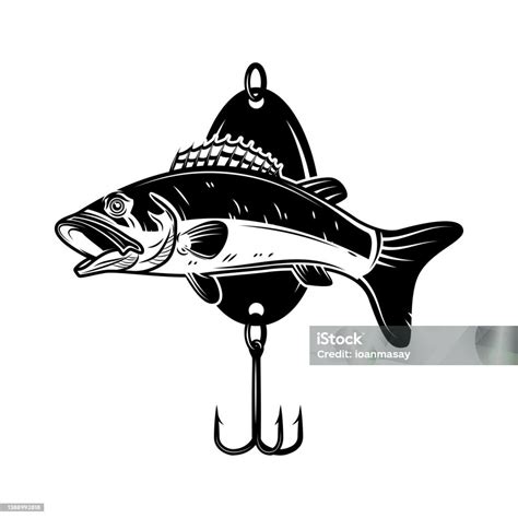 Ikan Bass Dan Kail Pancing Elemen Desain Untuk Lambang Tanda Lencana