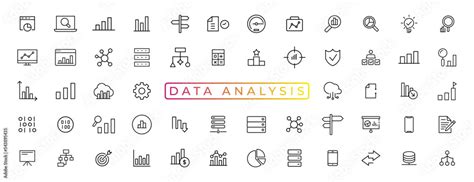 Big Data Analysis Thin Line Icon Set Data Processing Outline