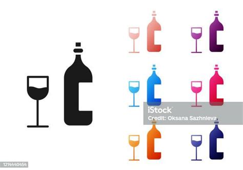 흰색 배경에 고립 된 와인 유리 아이콘이있는 블랙 와인 병 행복한 부활절 다채로운 아이콘을 설정합니다 벡터 일러스트레이션 까비네쇼비뇽 포도에 대한 스톡 벡터 아트 및 기타