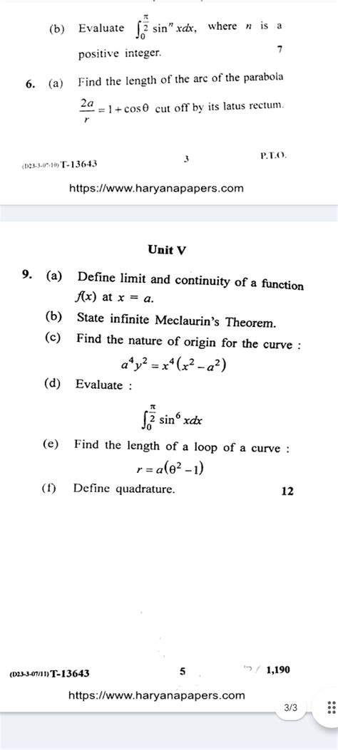 b Evaluate 02π sinnxdx where n is a positive integer 76 a Find