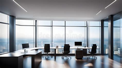 Cityscape Workspace Light Modern Office With Panoramic Windows Generative Ai Stock