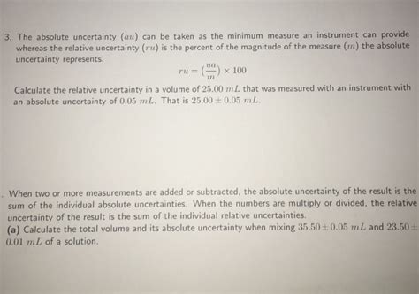 Solved The Absolute Uncertainty Au Can Be Taken As The