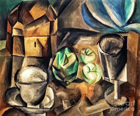 Casket Cup Apple And Glass By Pablo Picasso 1909 Painting By Pablo