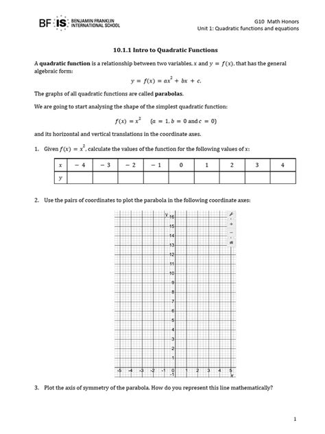 quadratic functions intro and graphing pdf quadratic equation function mathematics