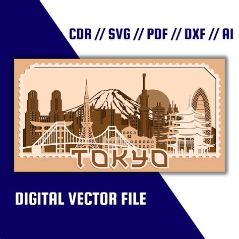 3d Layered Tokyo Skyline Vector File Download Svg Pdf Cdr And More